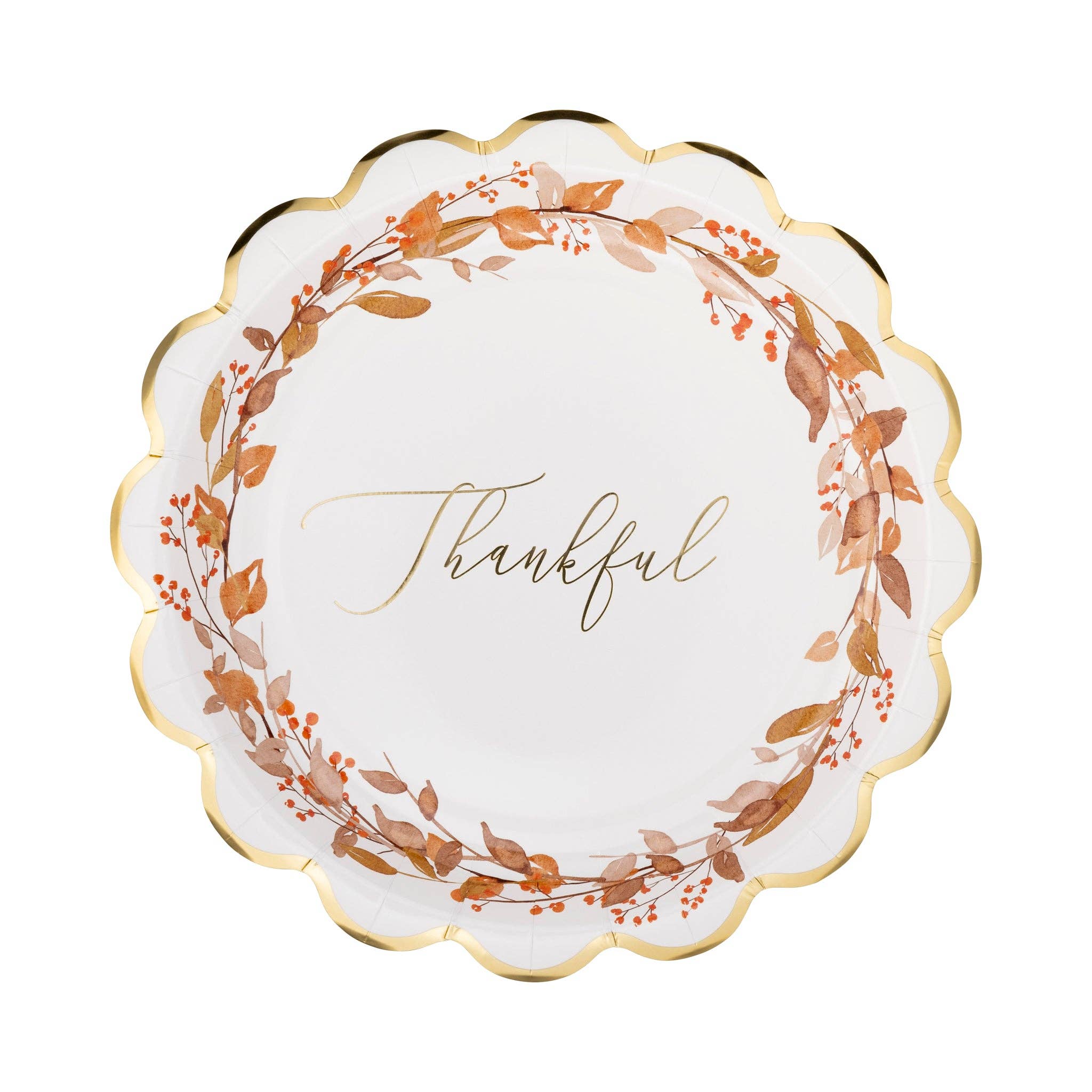 Thankful Wreath Plates | 9 Inch Gold Foil Thanksgiving Dinner Plates ...