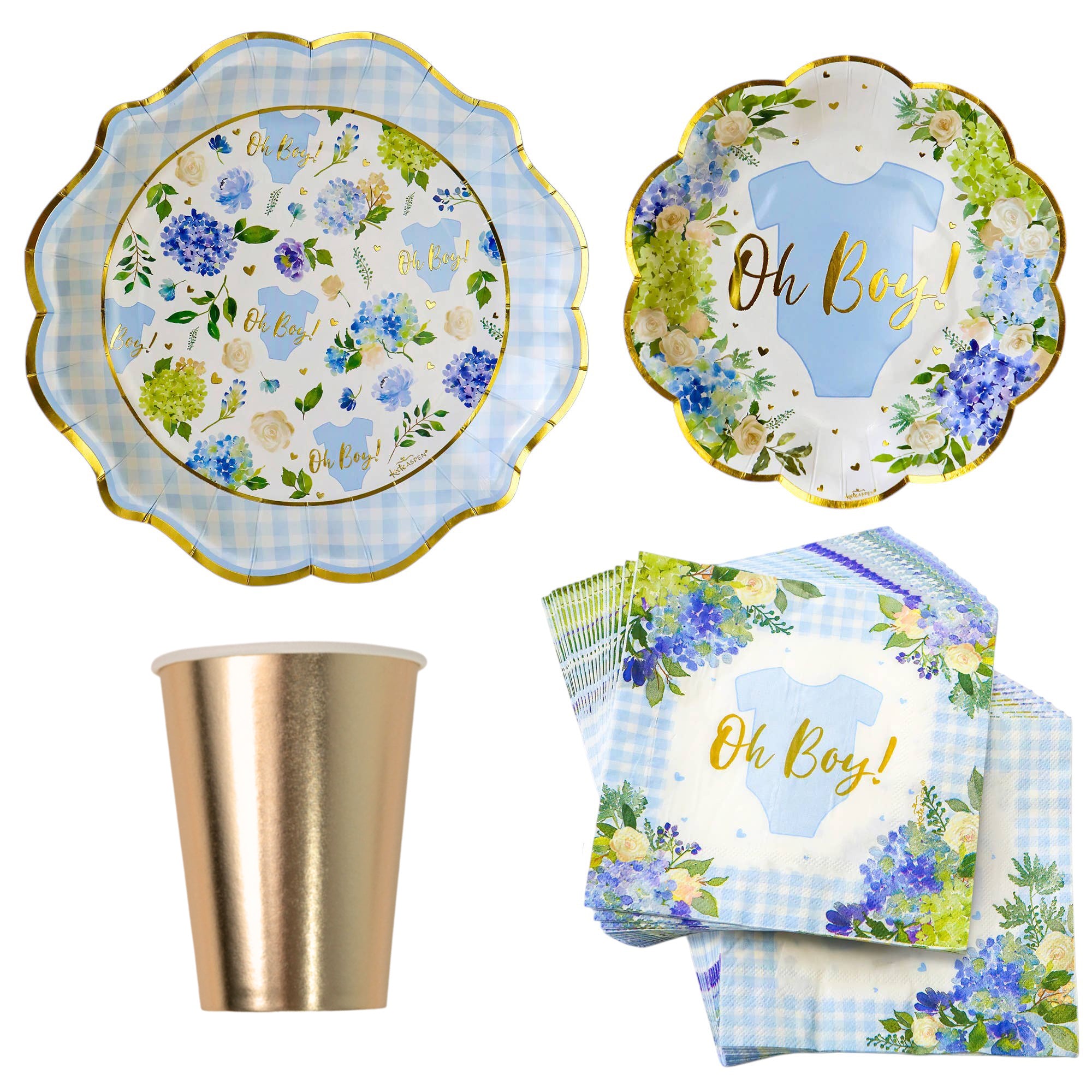 Oh Boy! Baby Shower Bundle - Complete Blue Floral Tableware Set | Kate ...