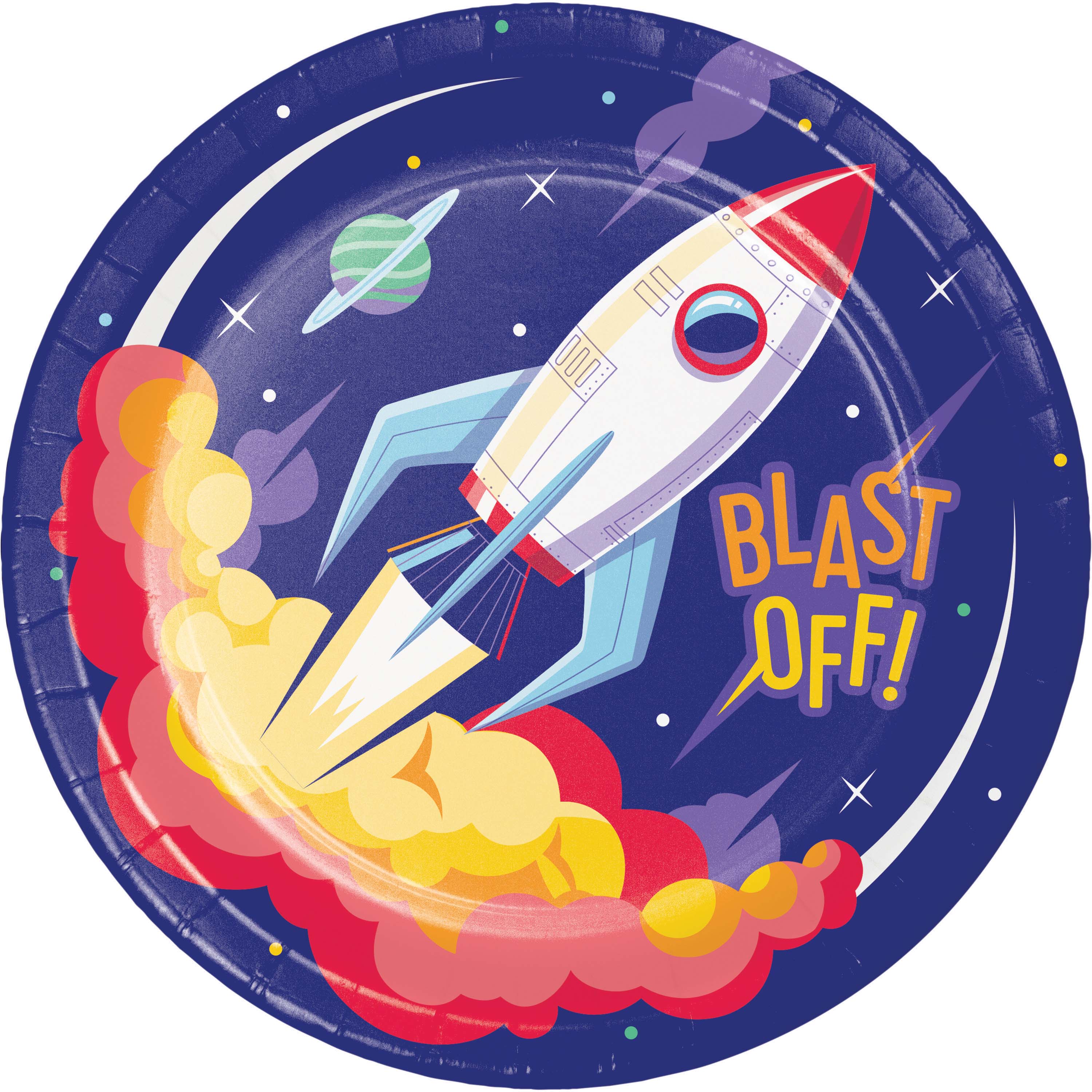 Blast Off Rocket Party Plates – 9" Round Space Birthday Plates for Kids ...