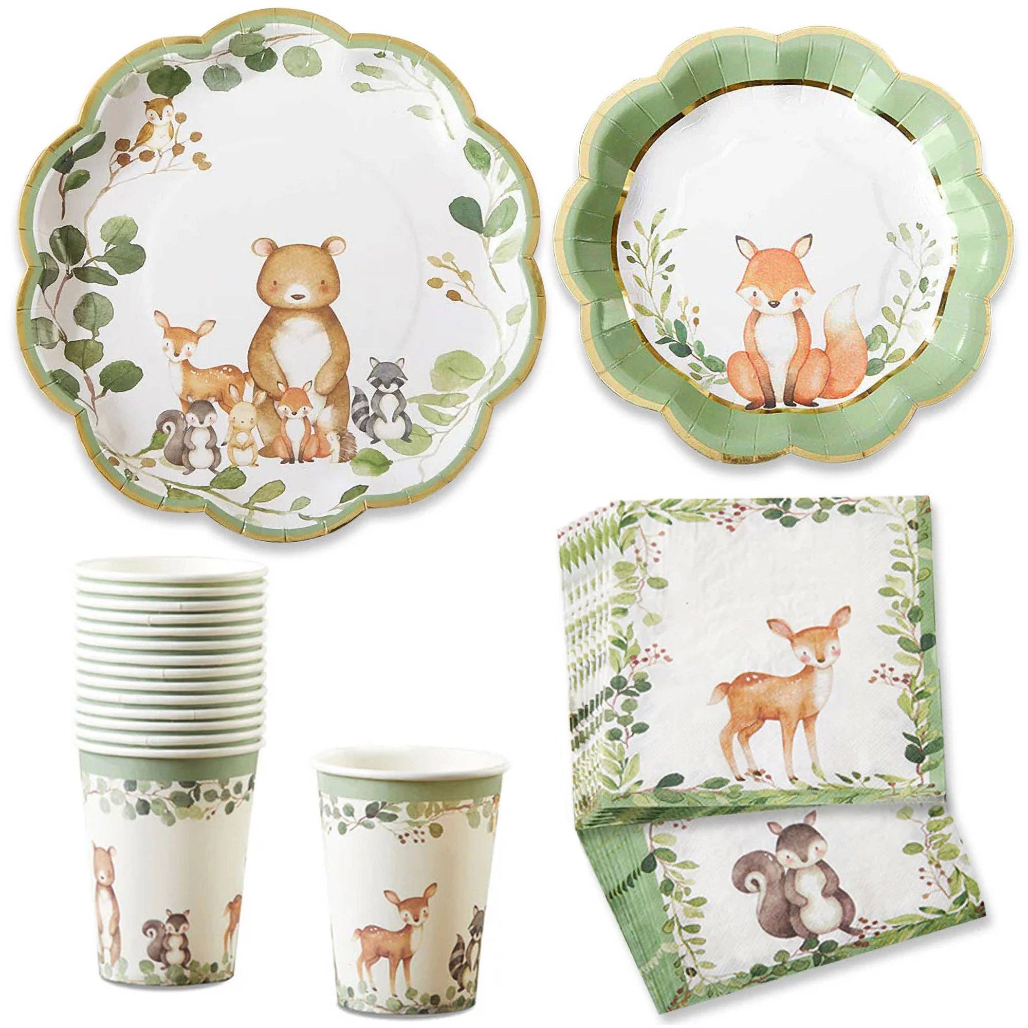 Woodland Baby Party Bundle - Complete Tableware Collection for 16 ...