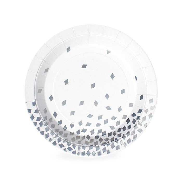 Silver Geo Dessert Plates for Milestone Birthdays | Oh So Fancy Party